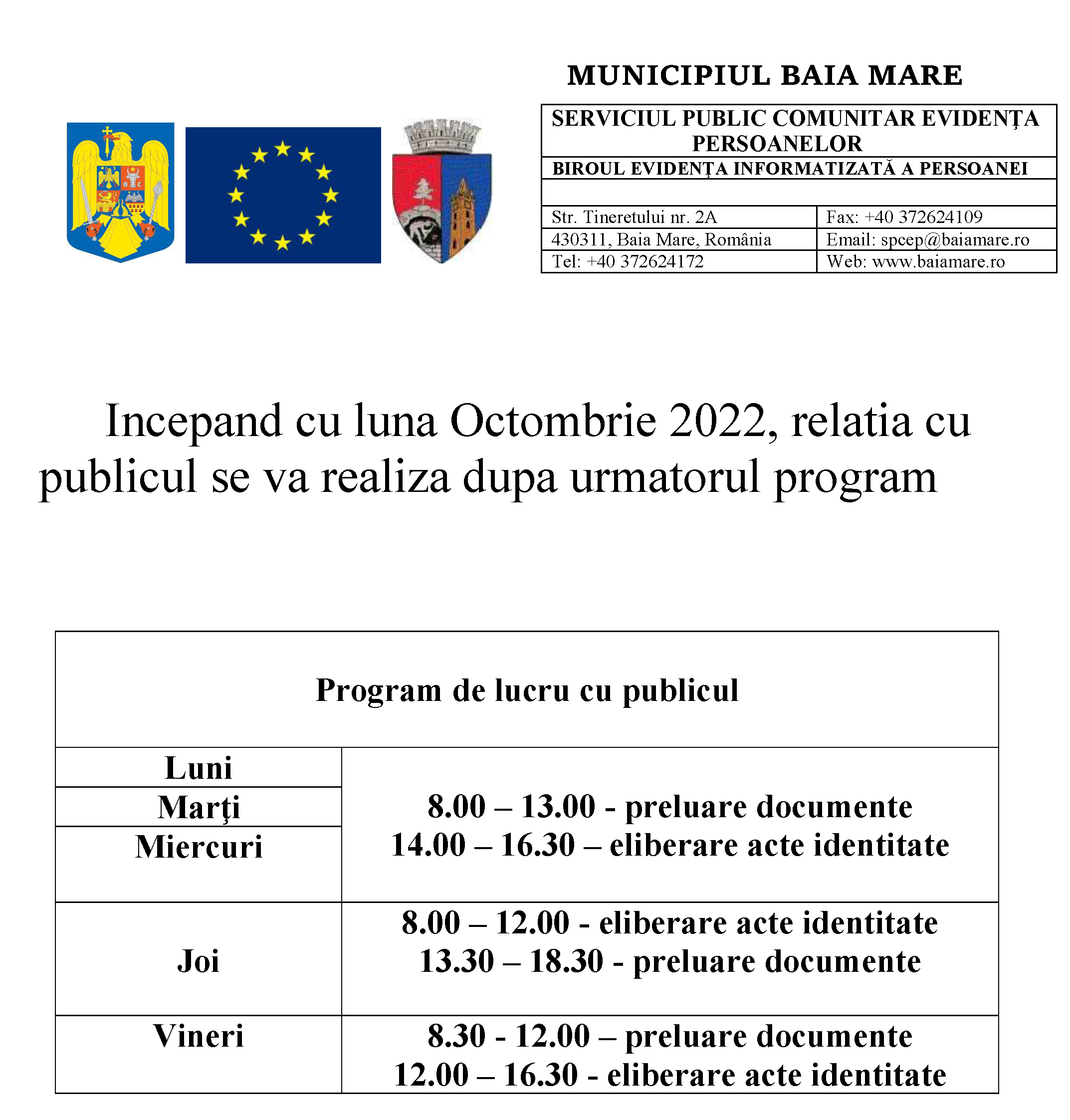 PROGRAM DE LUCRU CU PUBLICUL